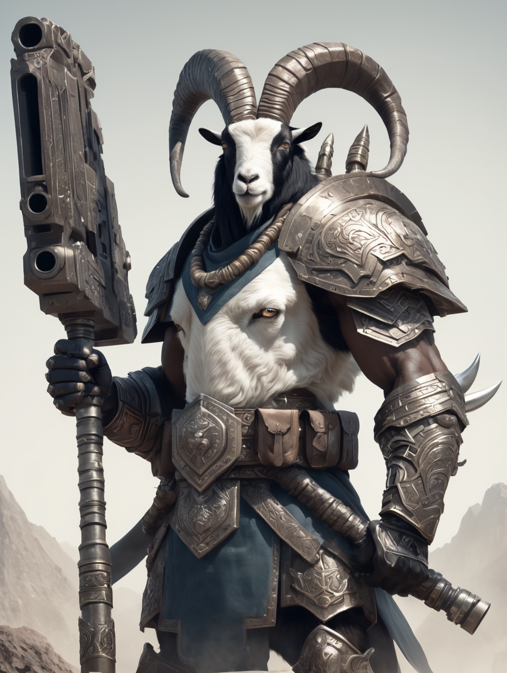 Premium Free ai Images | goat warrior with giant gun