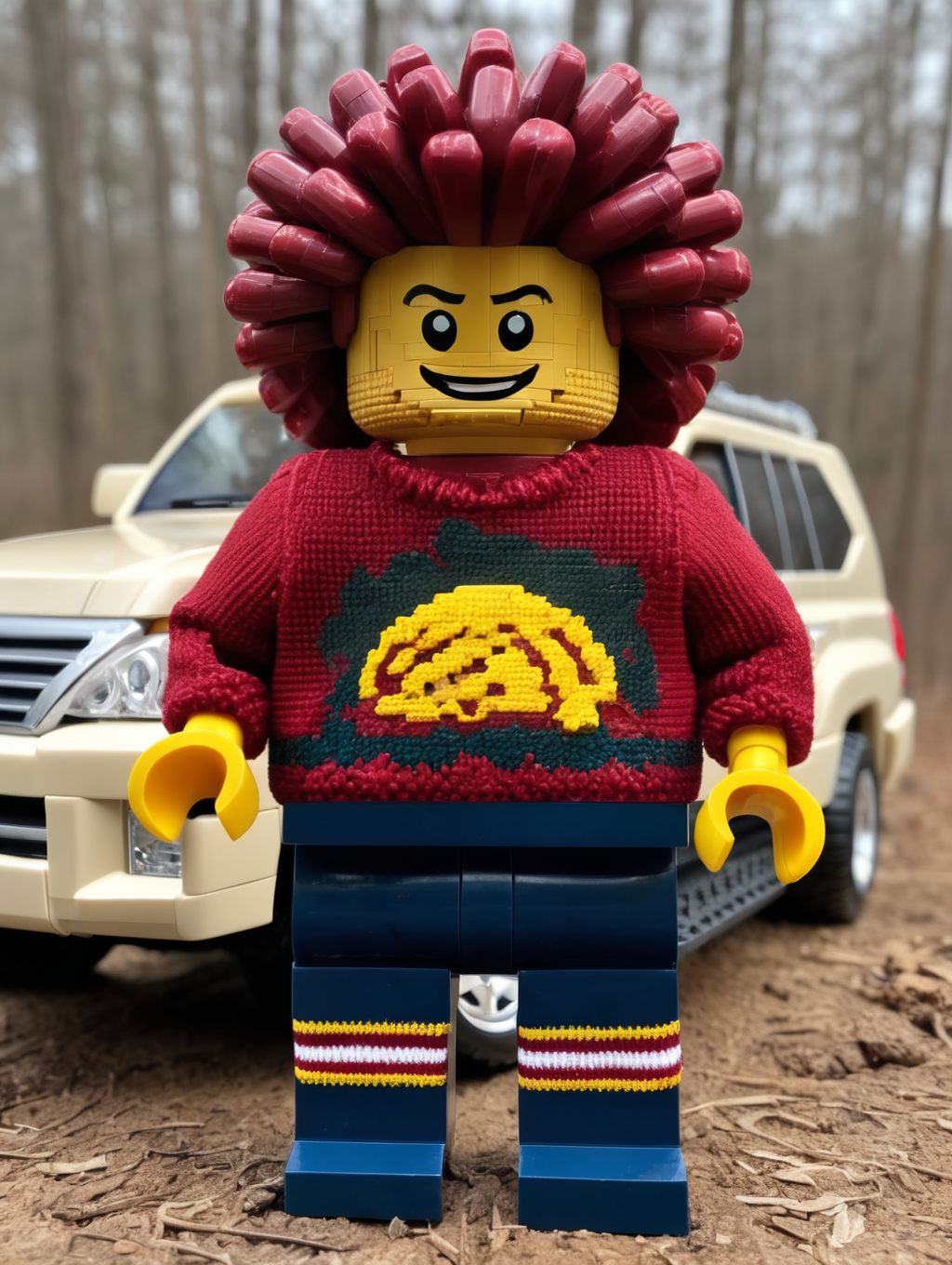 Premium Free ai Images | fat big hair lego with wrecked lexus lx ...