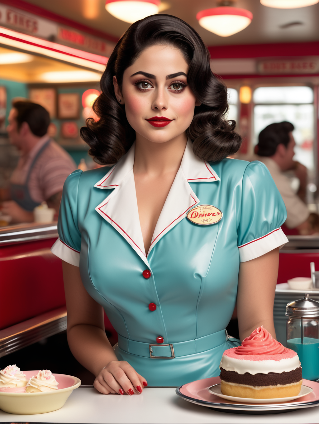 Premium Free ai Images | rosa salazar is very busty waitress she wears very skimpy waitress ...