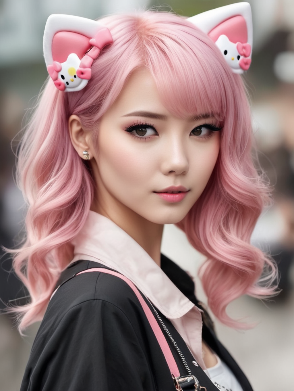 Premium Free ai Images | hello kitty pink hair