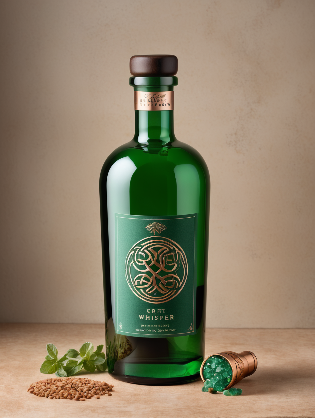 Premium Free ai Images | craft gin using irish and swedish botanicals emerald green bottle with ...