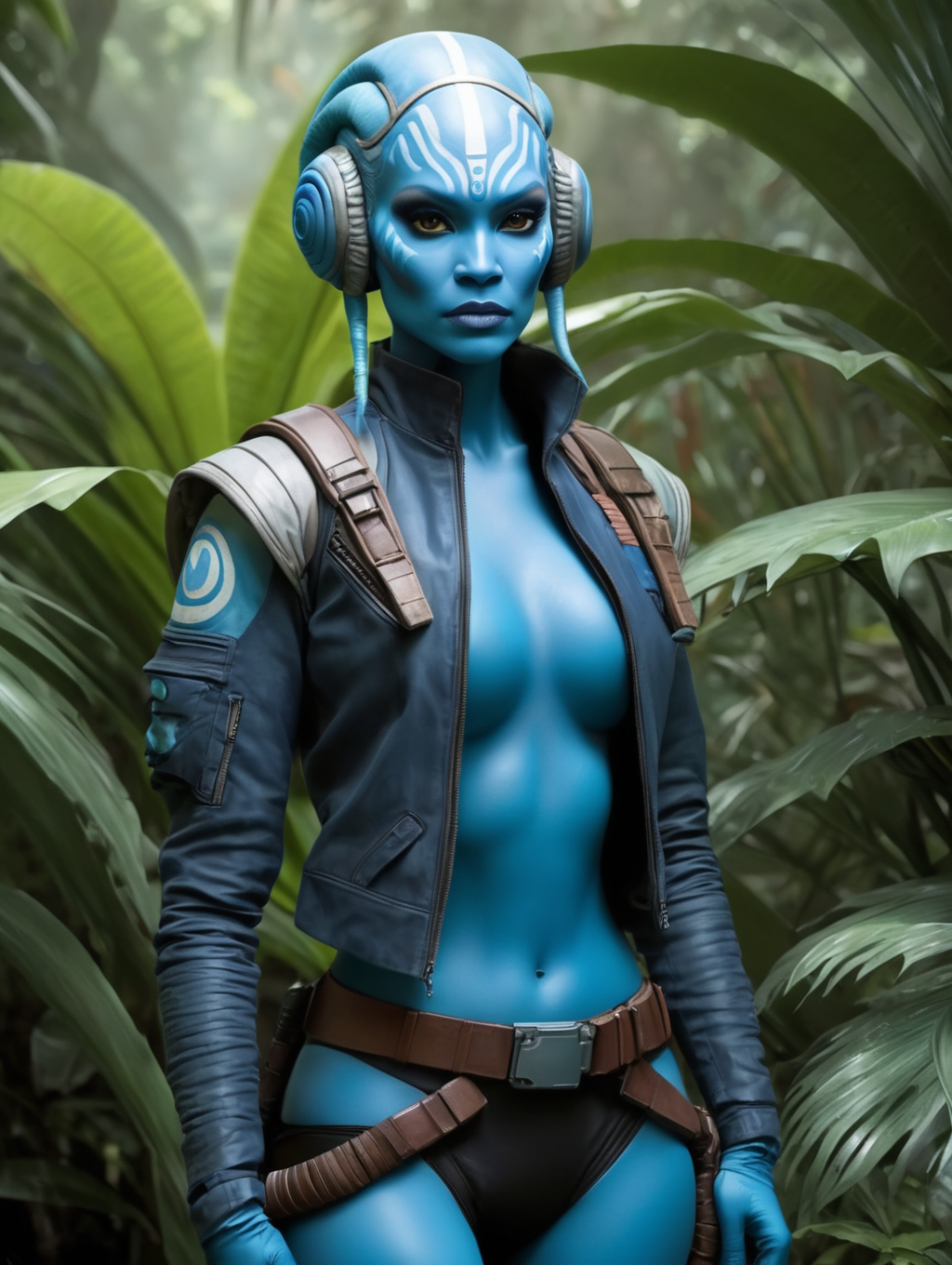 Premium Free ai Images | star wars blue skinned twilek female long head tails pilot jacket ...