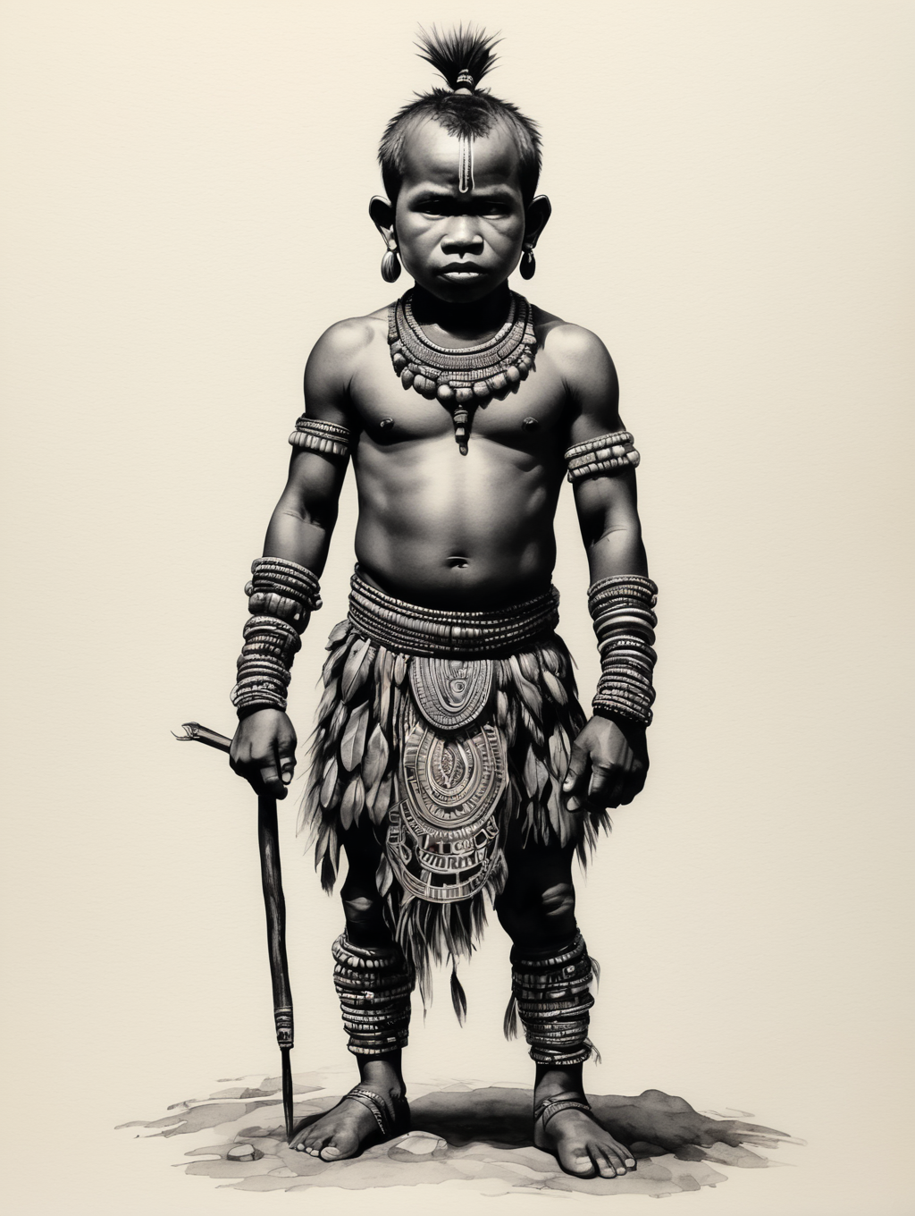 Premium Free ai Images | black pen and ink full body portrait of tribal ...