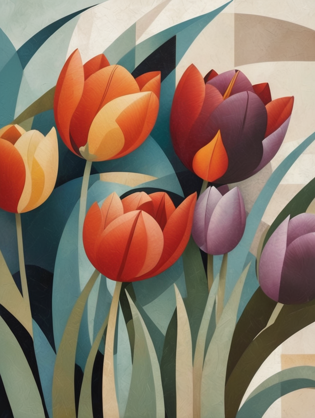 Premium Free ai Images | cubism tulips abstract composition with ...