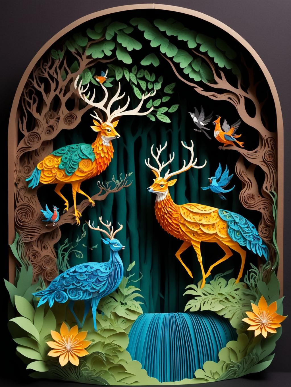 Premium Free ai Images | papercut colorful nature with forest and ...