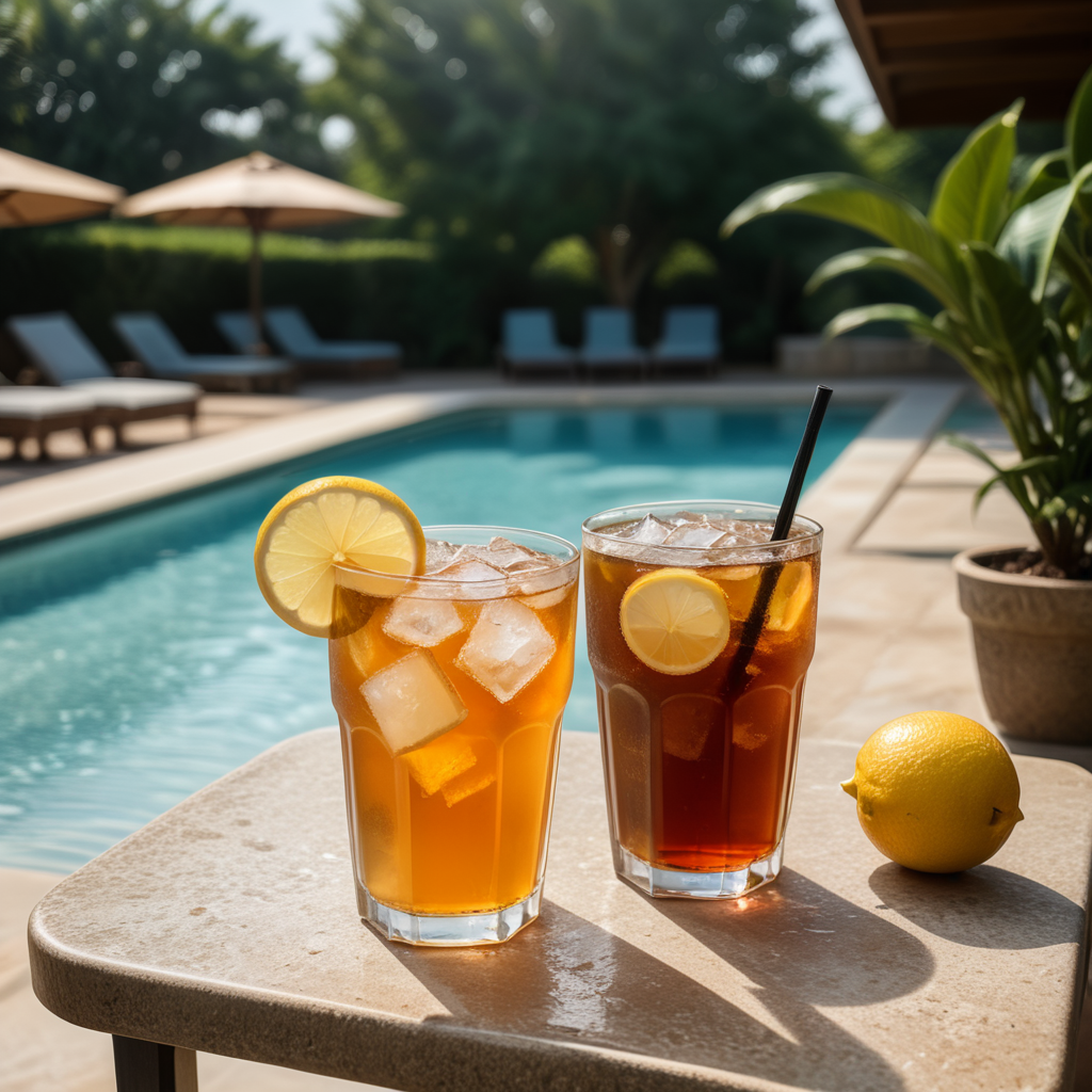 Premium Free ai Images | iced tea by the swimming pool