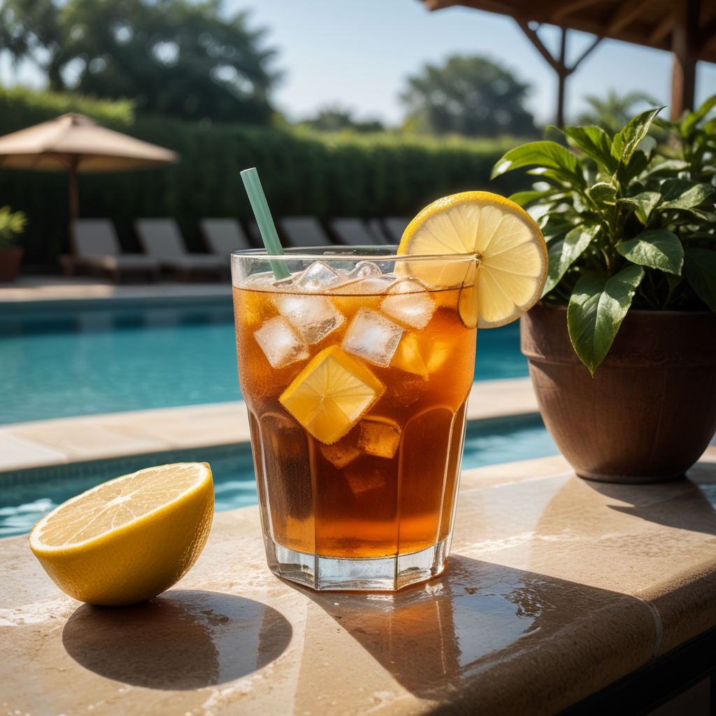 Premium Free ai Images | iced tea by the swimming pool