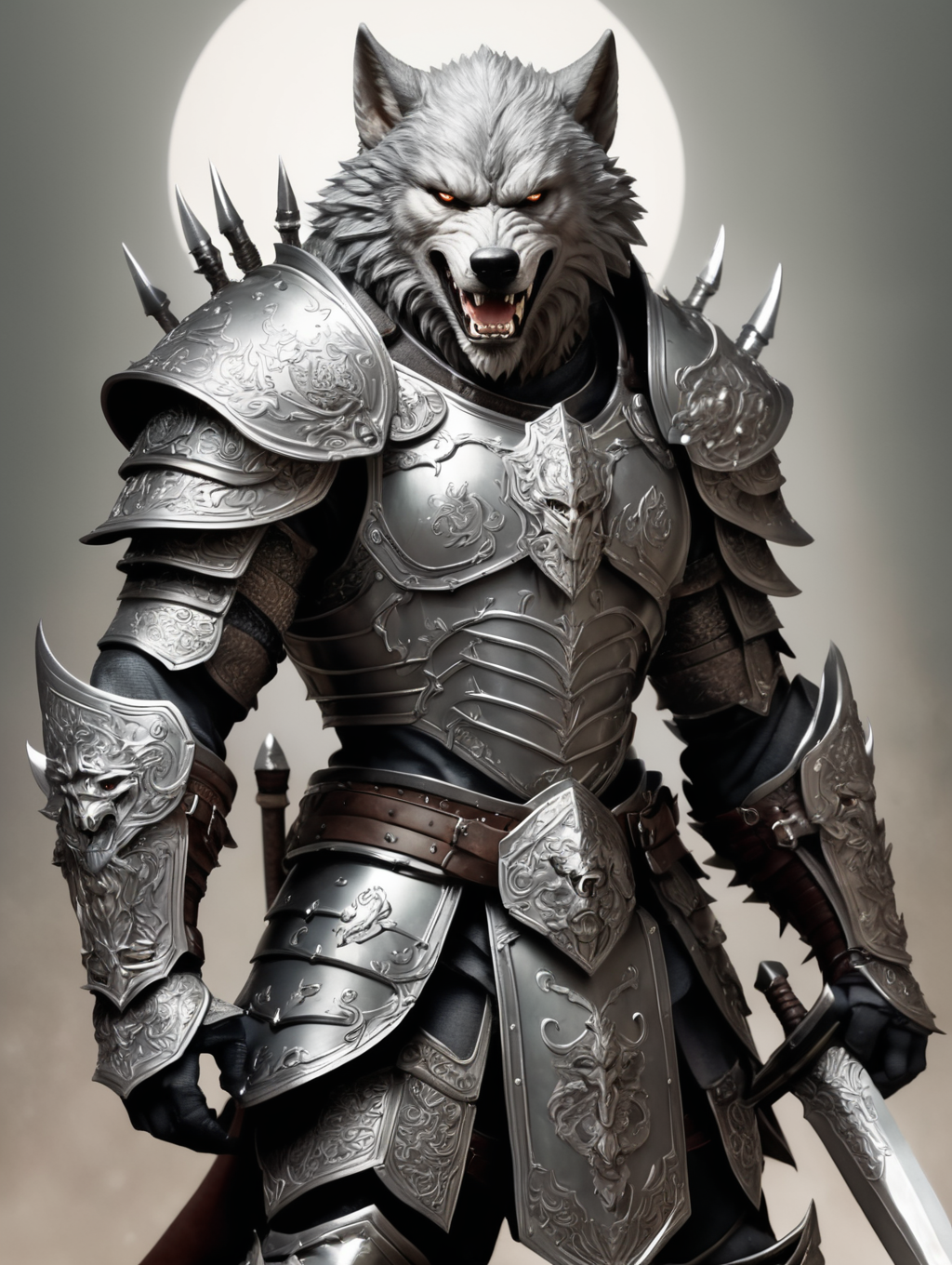 Premium Free ai Images | whire werewolf with armor or two swords