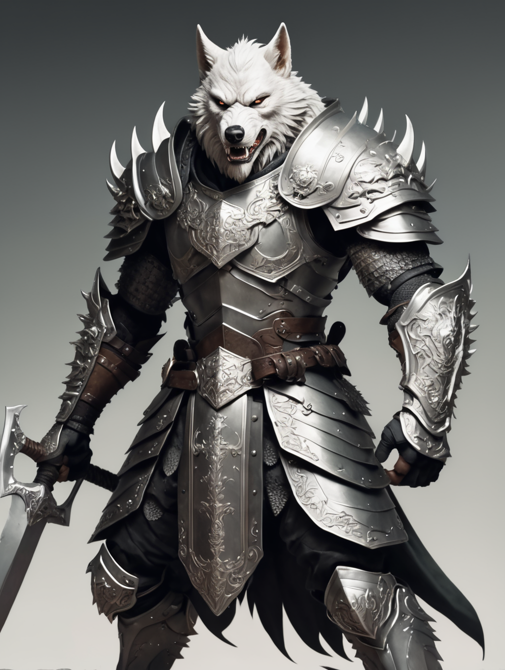 Premium Free ai Images | whire werewolf with armor or two swords