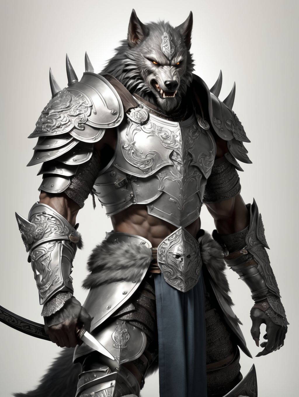 Premium Free ai Images | whire werewolf with armor or two swords