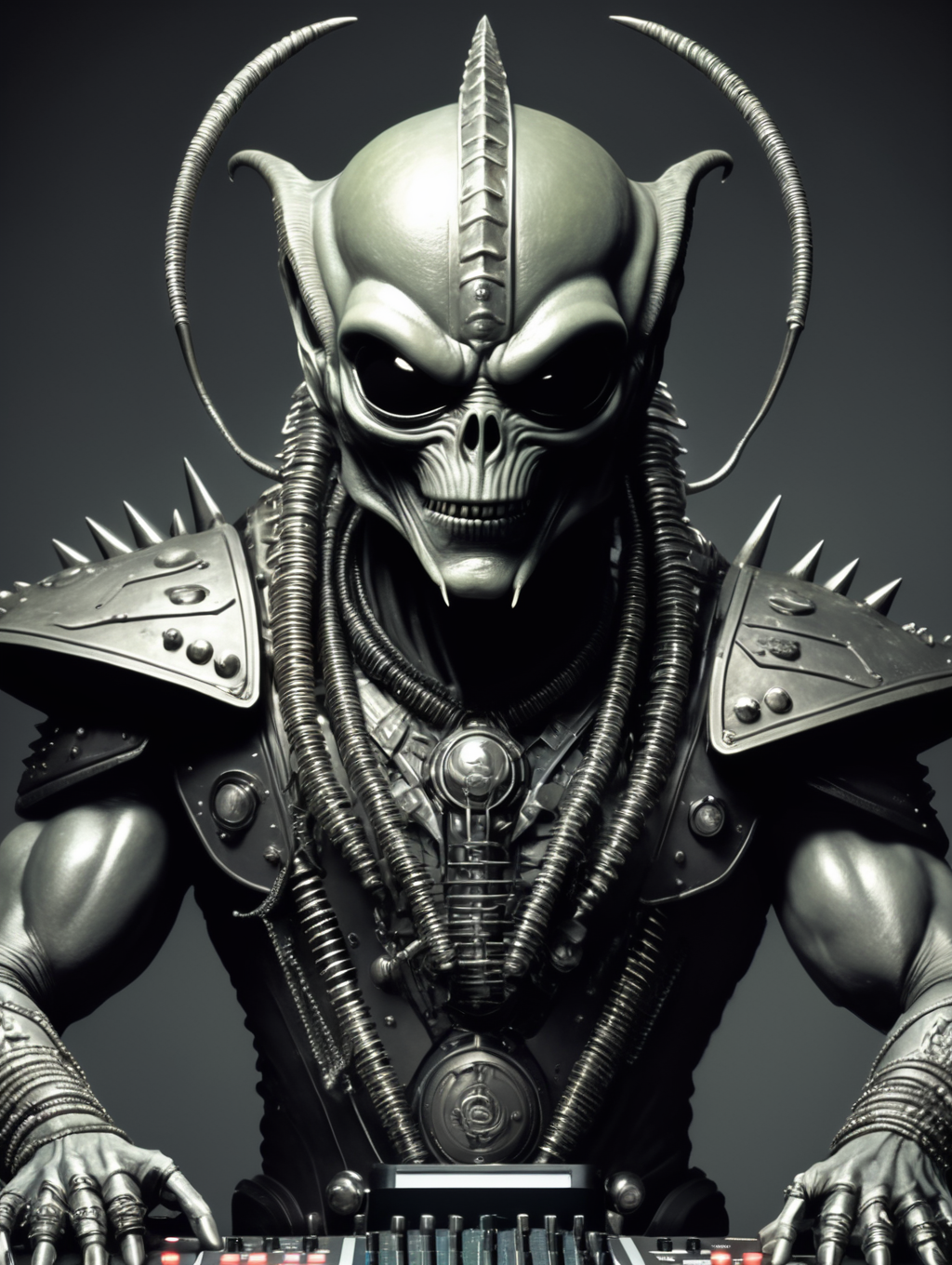 Premium Free ai Images | dj alien heavy metal metal alien picos de metal