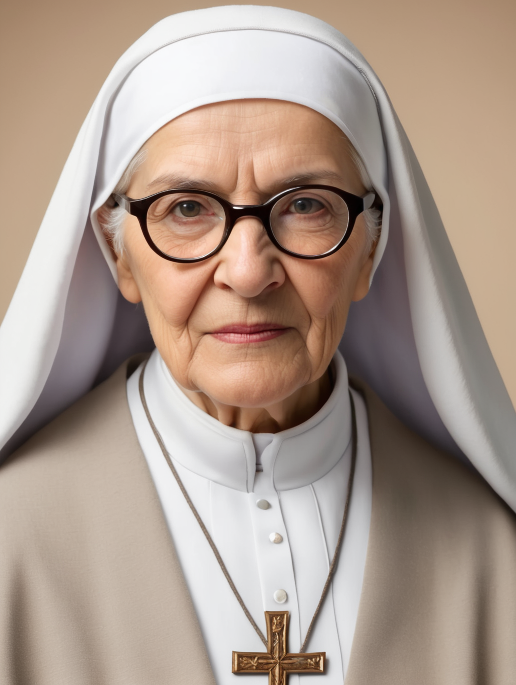 Premium Free ai Images | old spanish white nun who wears glasses front ...