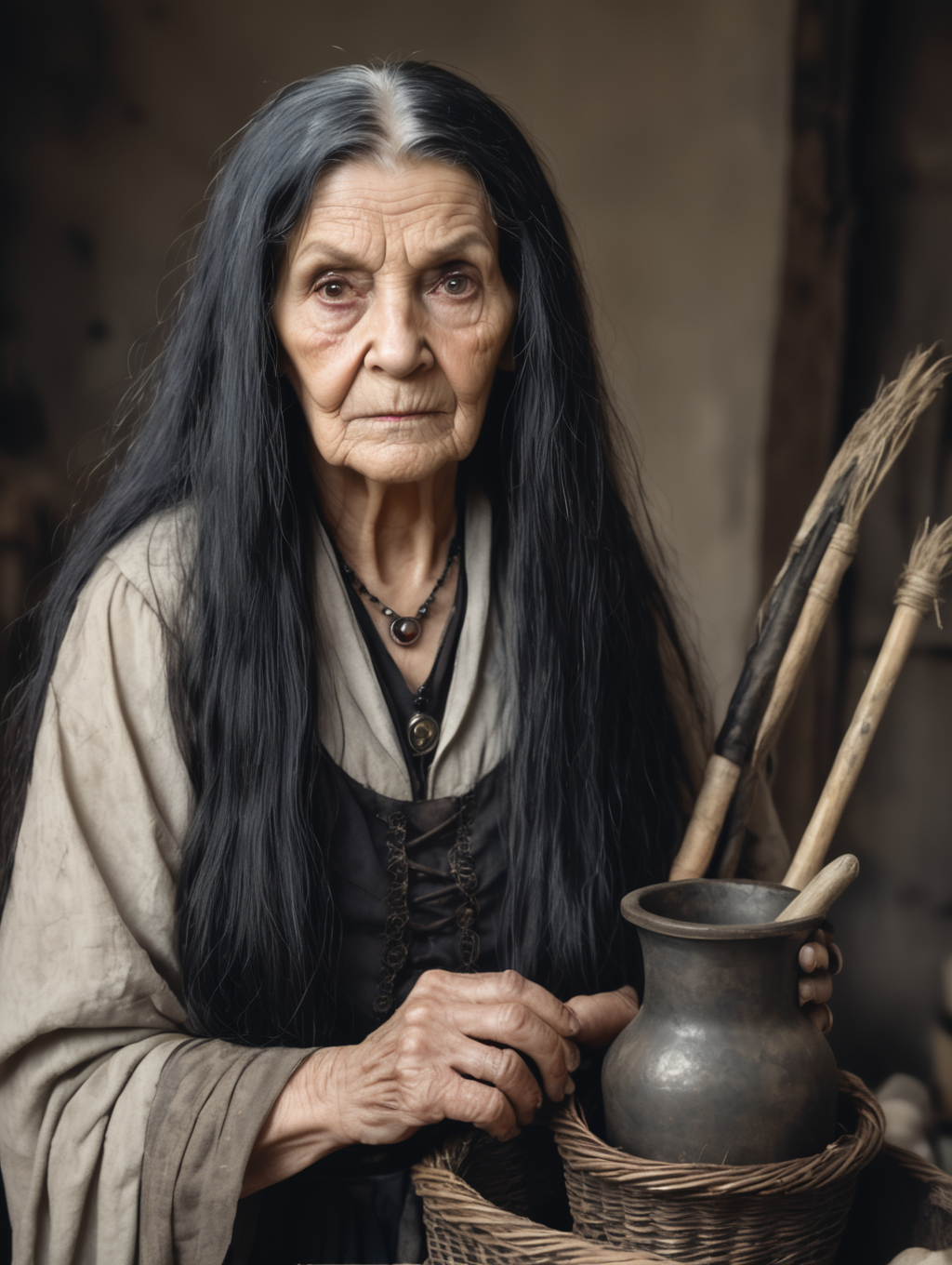 Premium Free ai Images | old woman witch front facing portrait ...