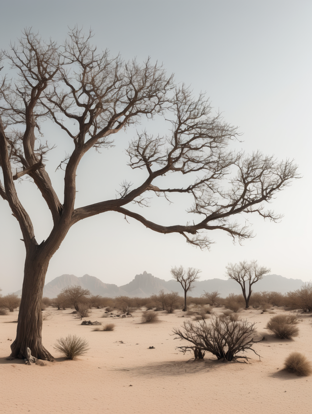 Premium Free ai Images | padang pasir dengan pohon beranting besar ...