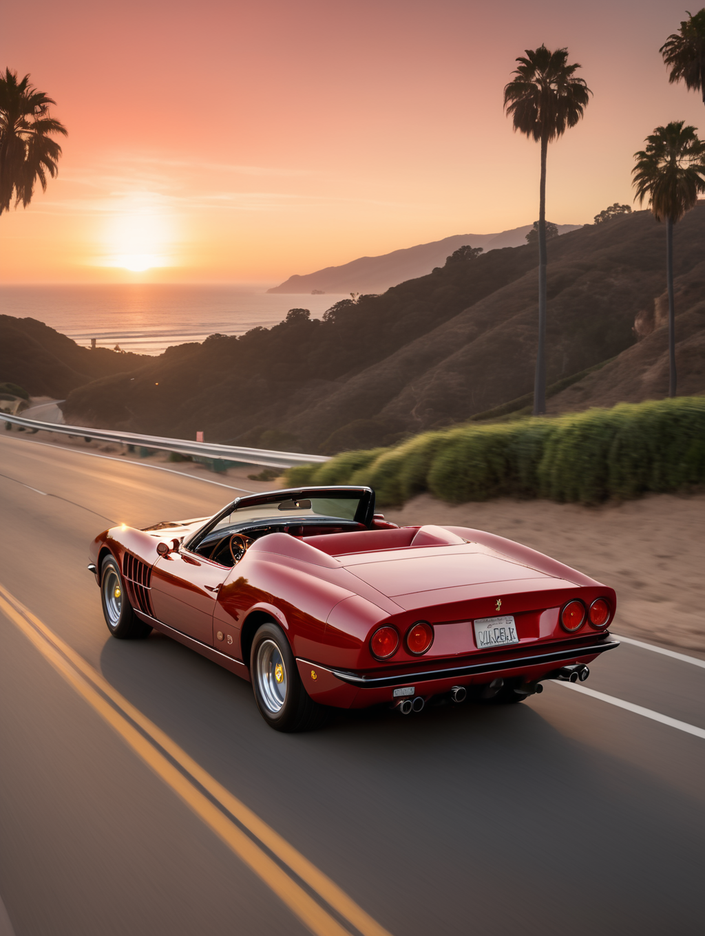 Premium Free ai Images | red ferrari gto convertible speeding through ...