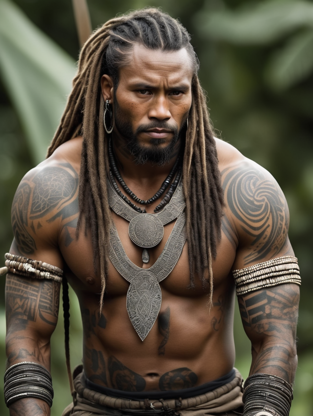 Premium Free ai Images | long dreadlocks hair brave warrior man sharp ...