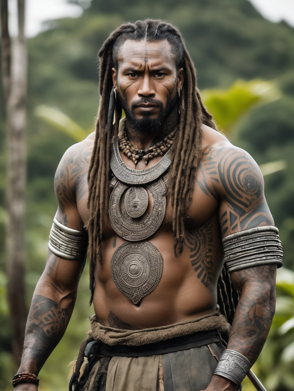 Premium Free ai Images | long dreadlocks hair brave warrior man sharp ...