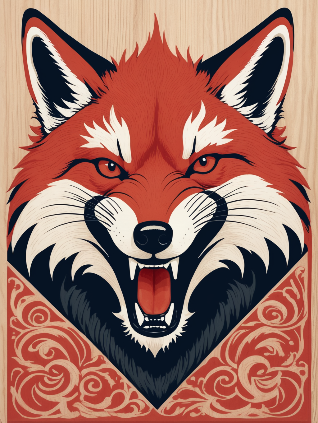 Premium Free ai Images | an snarling nine tailed red fox in japanese ...