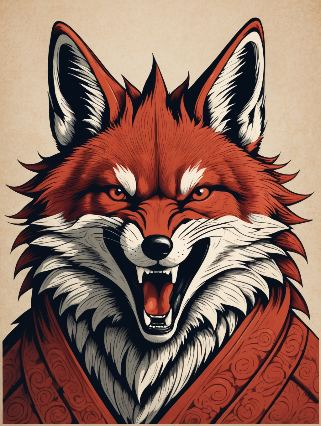 Premium Free ai Images | an snarling nine tailed red fox in japanese ...