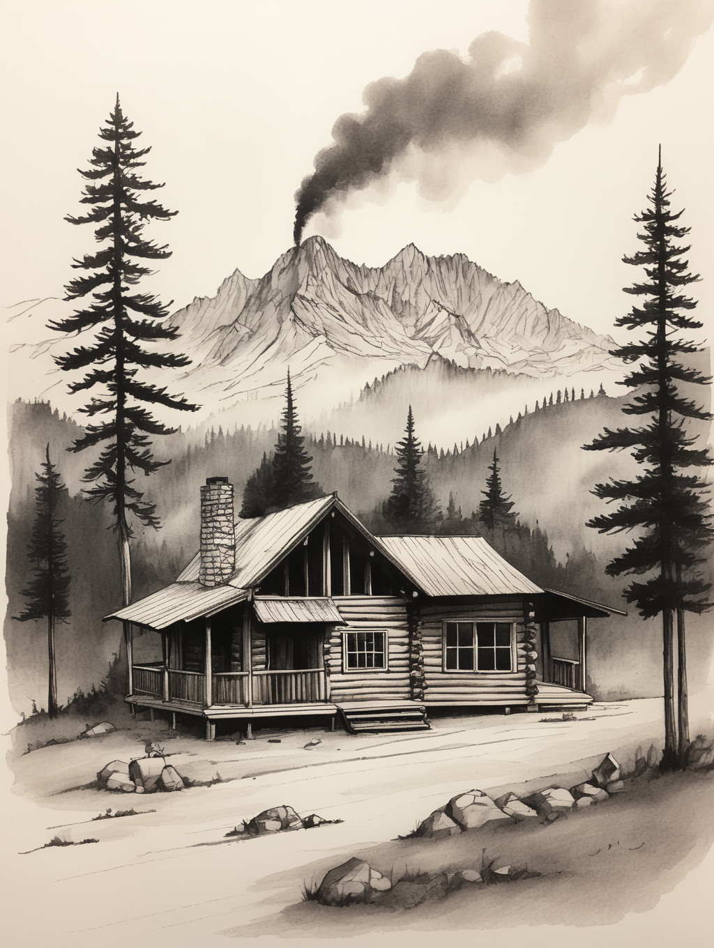 Premium Free ai Images | easy minimal pen and ink drawing of wooden ...