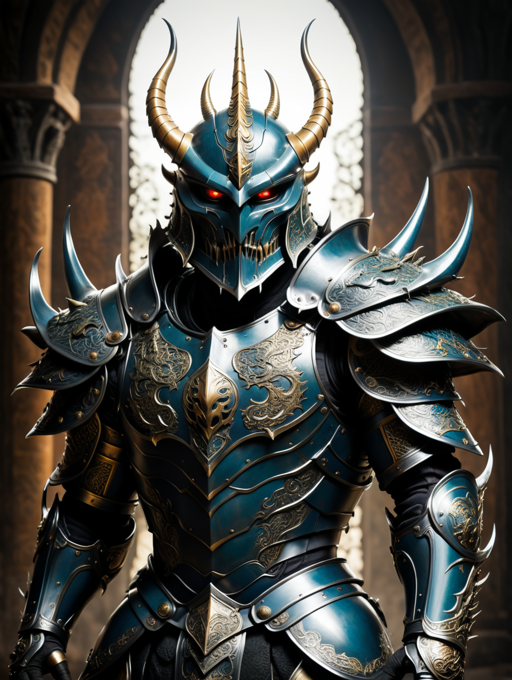 Premium Free ai Images | this set of armor has pointed helm with half ...