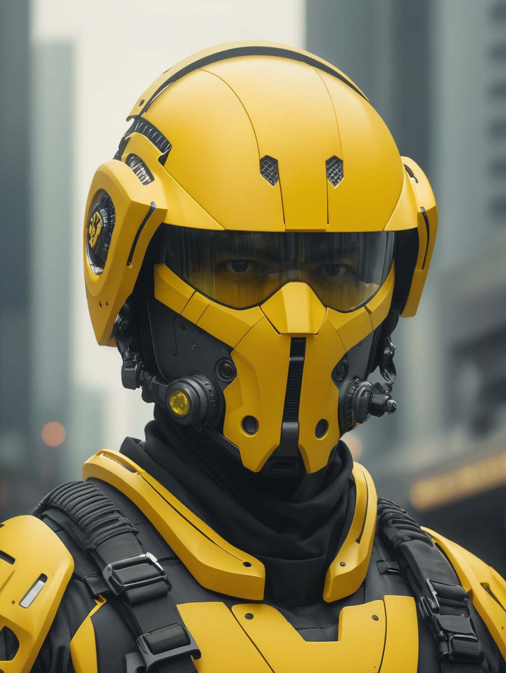 Premium Free ai Images | soldier in yellow cyber equipment cyber helmet ...