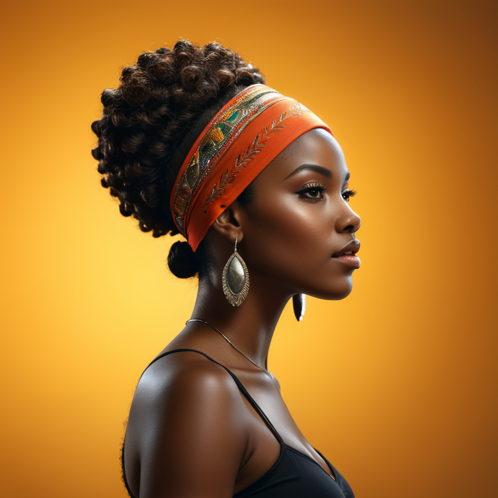Premium Free ai Images | side profile portrait of black woman headband ...