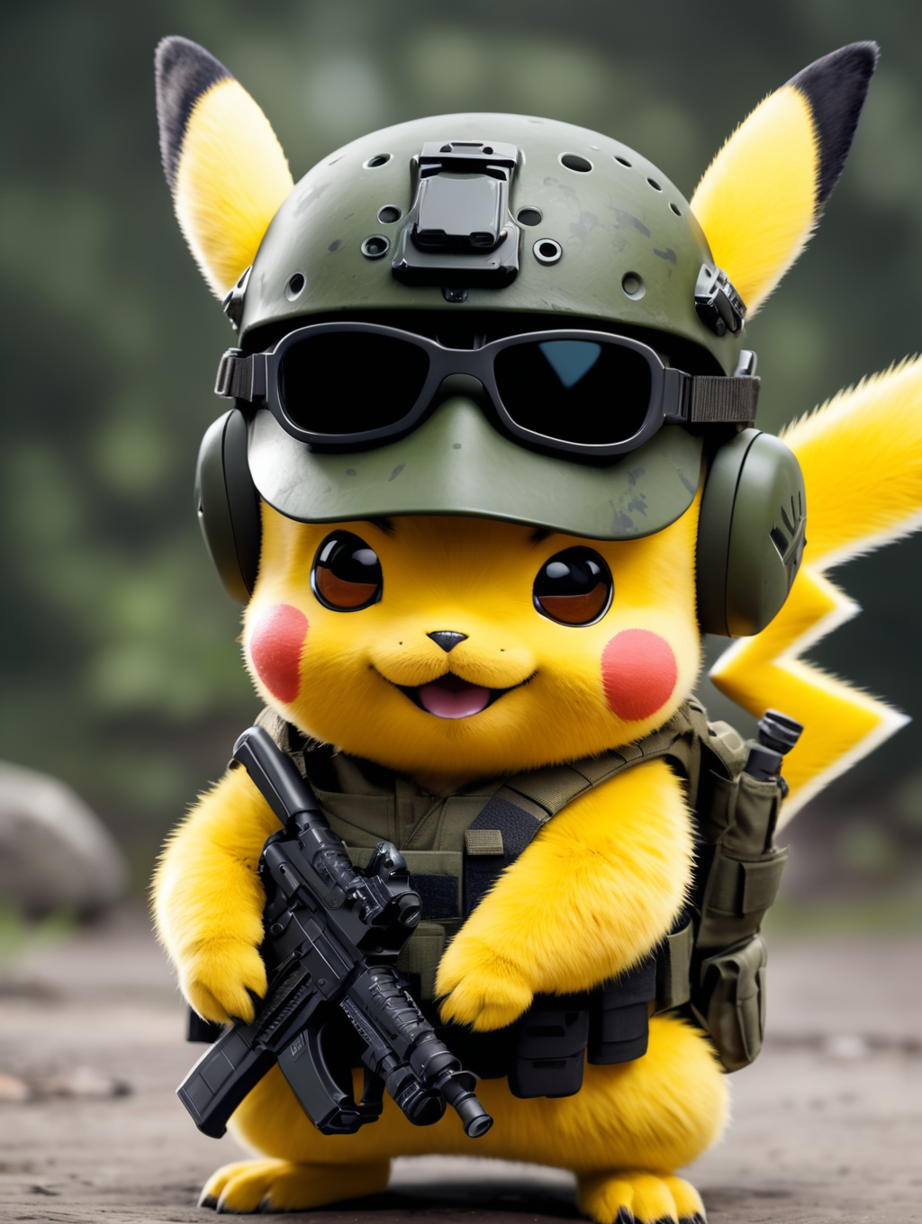 Premium Free ai Images | smiling cute pikachu in tactical attire with ...