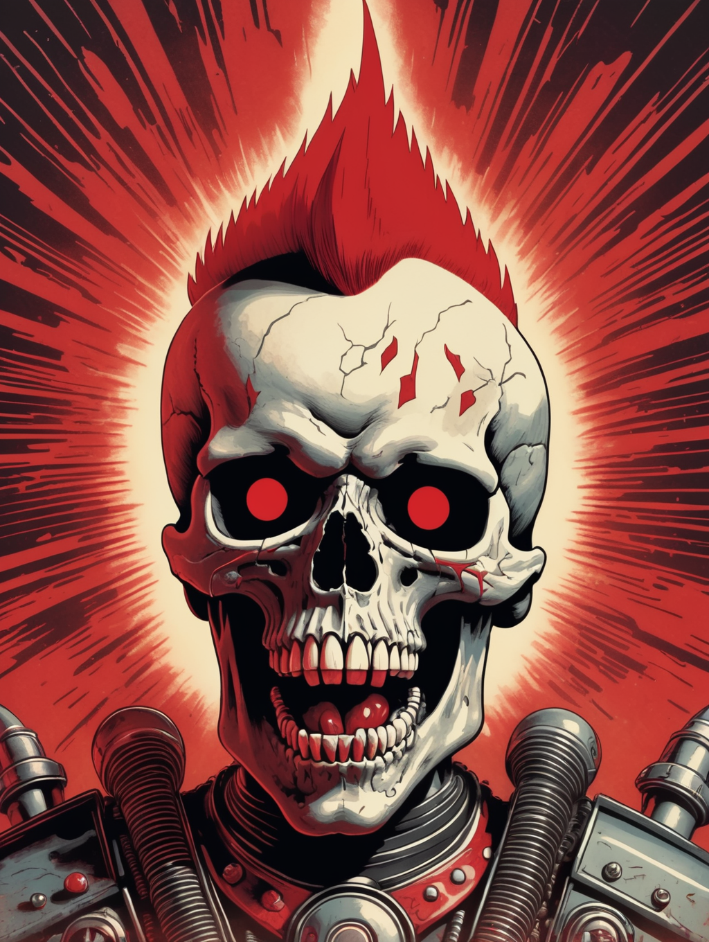 Premium Free ai Images | art skull with red mohawk yelling with red ...