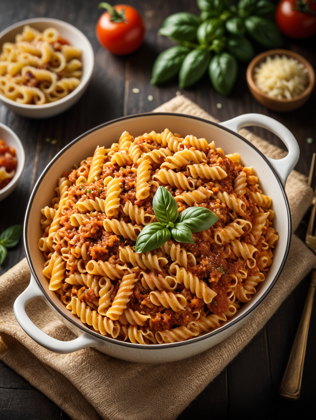 Premium Free ai Images | show how rotini pasta with bolognese sauce can ...