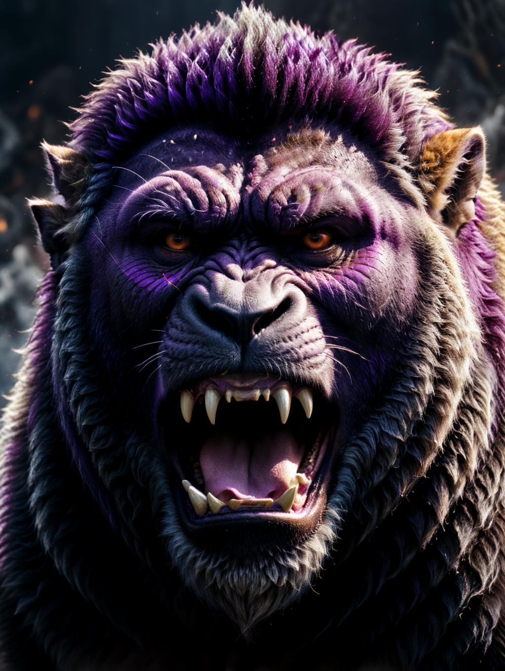 Premium Free ai Images | close up of the face of purple gorilla with ...