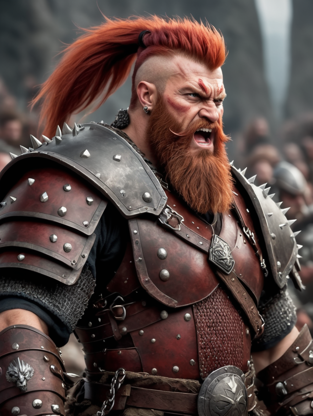 Premium Free ai Images | dark fantasy dwarf barbarian red hair tall ...