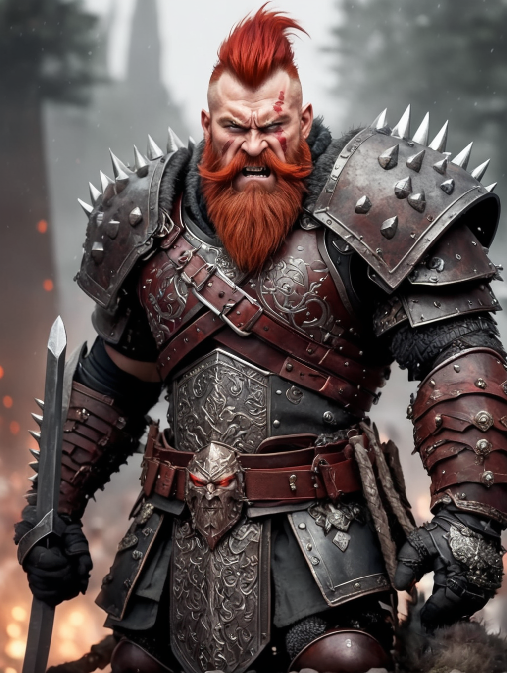Premium Free ai Images | dark fantasy dwarf barbarian red hair tall ...