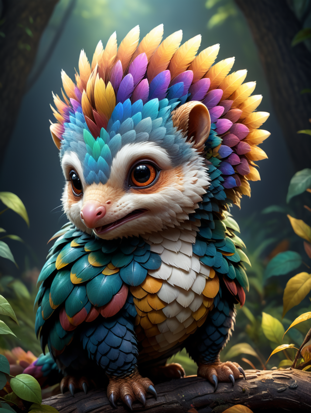 Premium Free ai Images | cute fluffy hybrid pangolin sparrow colorfull ...