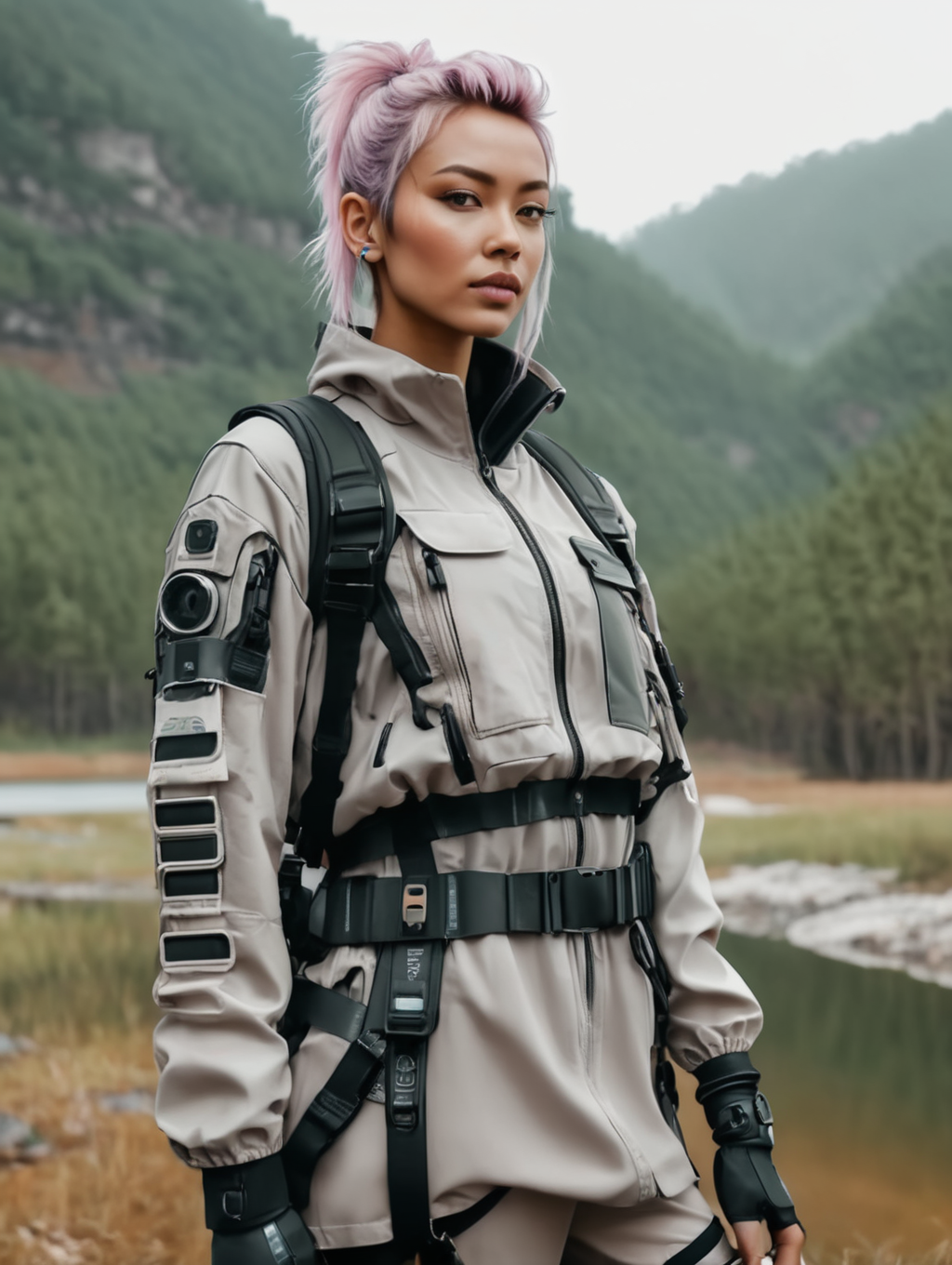 Premium Free ai Images | woman wearing cyberpunk techwear in beautiful ...