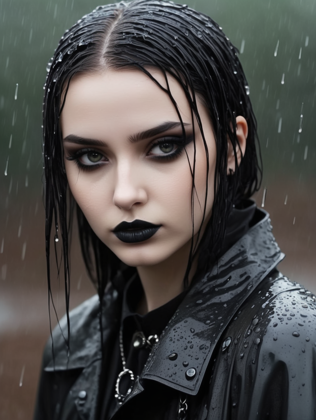 Premium Free ai Images | girl goth rain wet