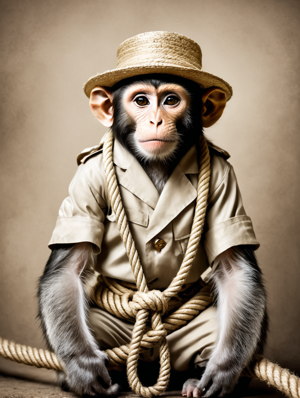 Premium Free ai Images | monkey dressed like indiania jones with rope