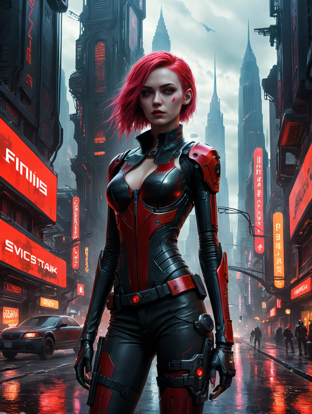 Premium Free ai Images | art by little dinkus slender cyberpunk beauty ...