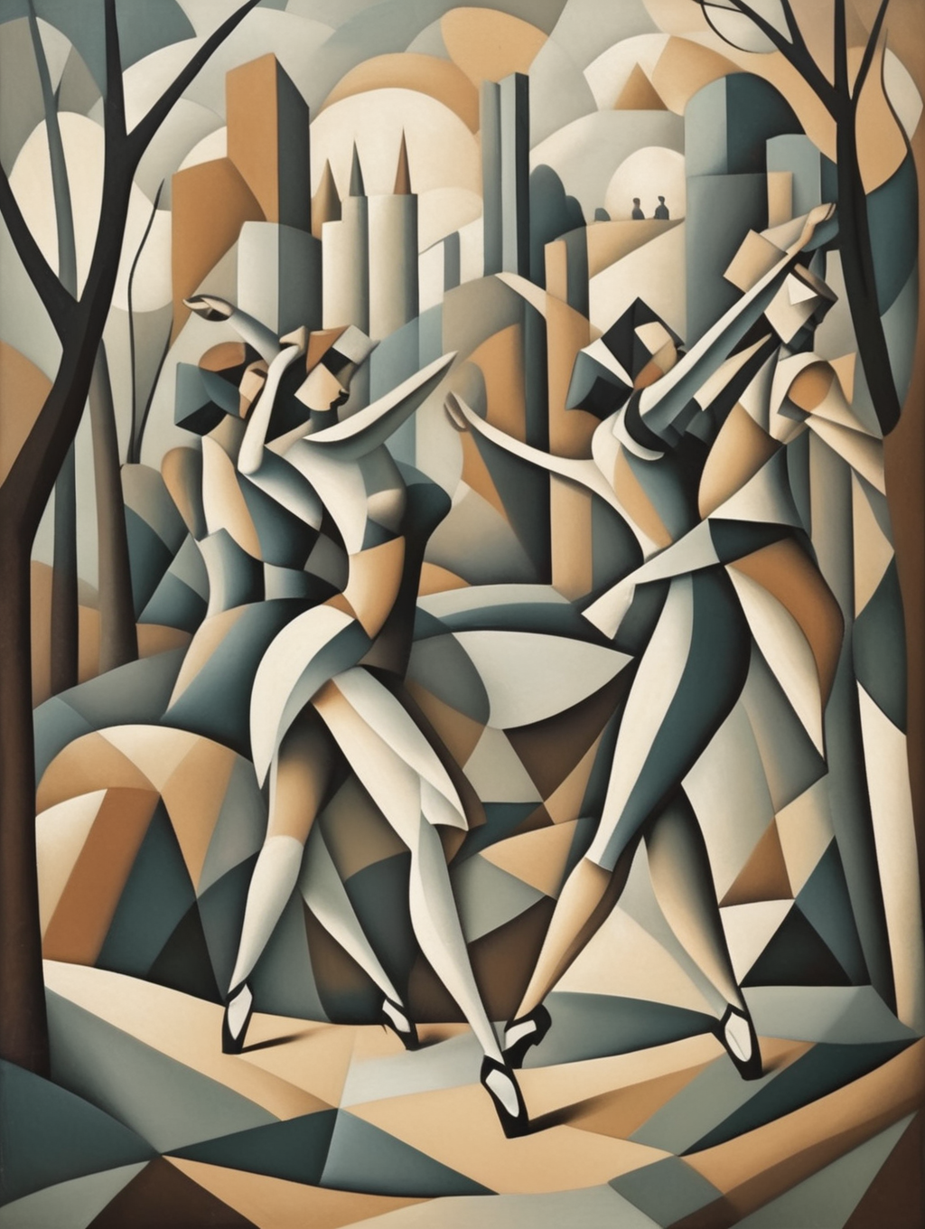 Premium Free ai Images | paisaje cubista con bailarinas