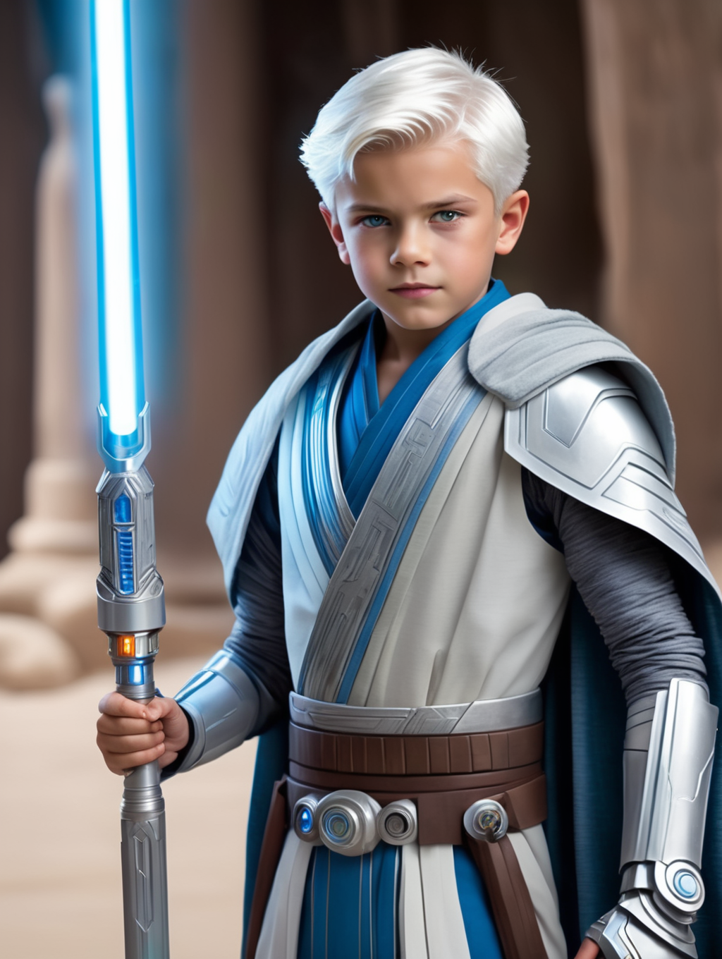 Premium Free ai Images | star wars young padawan boy with white hair ...