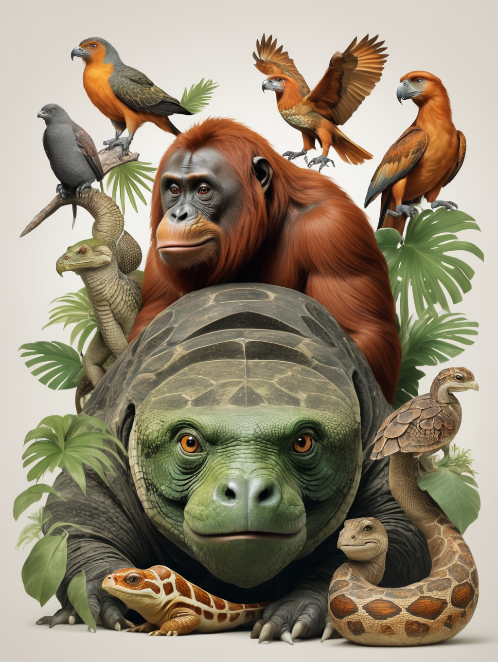 Premium Free ai Images | animal mixed with lizard orangutan snake bird ...