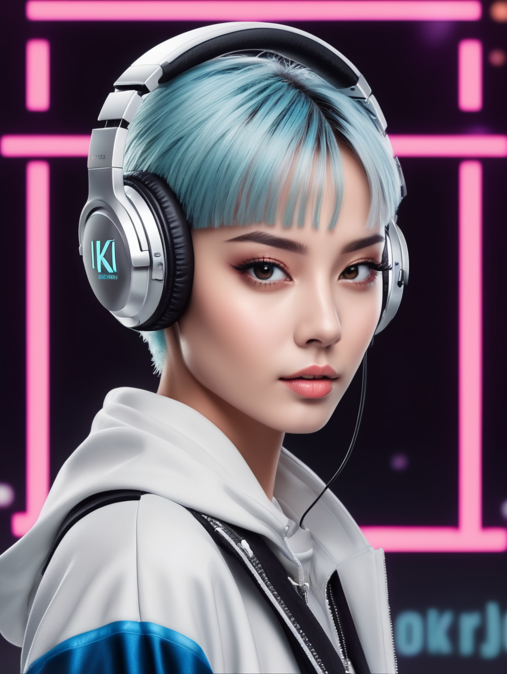 Premium Free ai Images | dj looks and neon latter background photo ...