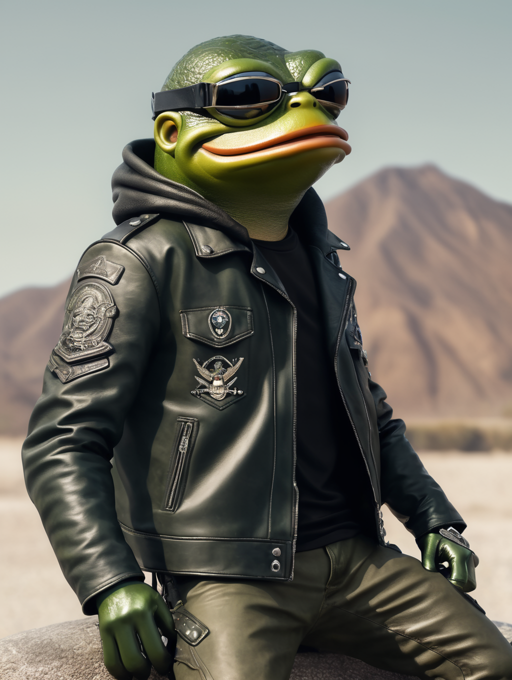 Premium Free ai Images | pepe the frog metalhead with leather jacket ...