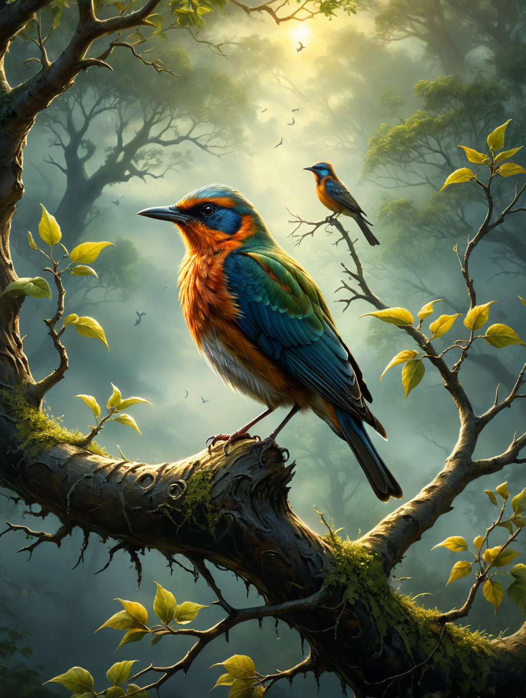 Premium Free ai Images | thorn bird sitting on the branch of thorn tree ...
