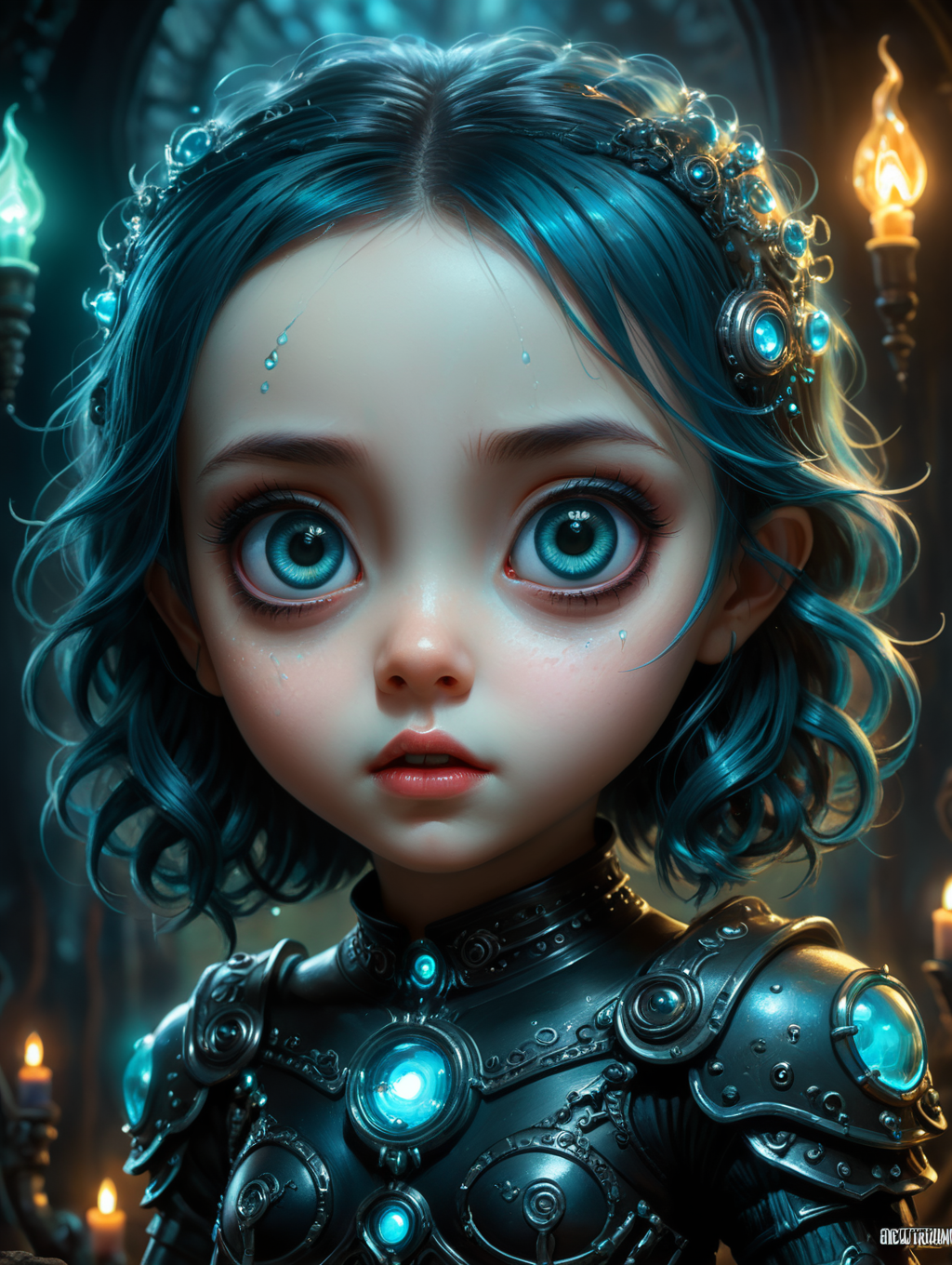 Premium Free ai Images | cute bioluminescent glow chibi goth emo girl ...