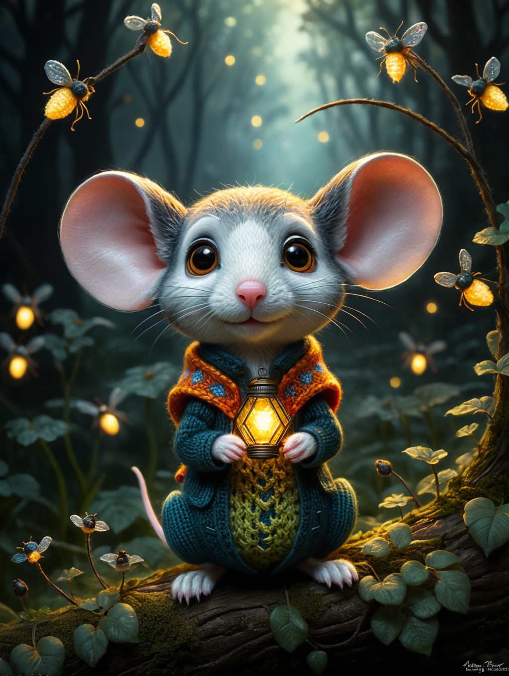 Premium Free ai Images | long earred mouse twinkling fireflies valley ...