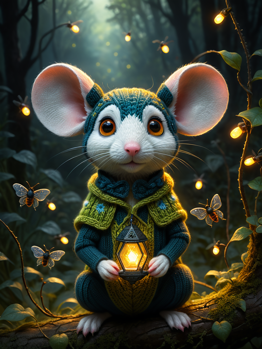Premium Free ai Images | long earred mouse twinkling fireflies valley ...