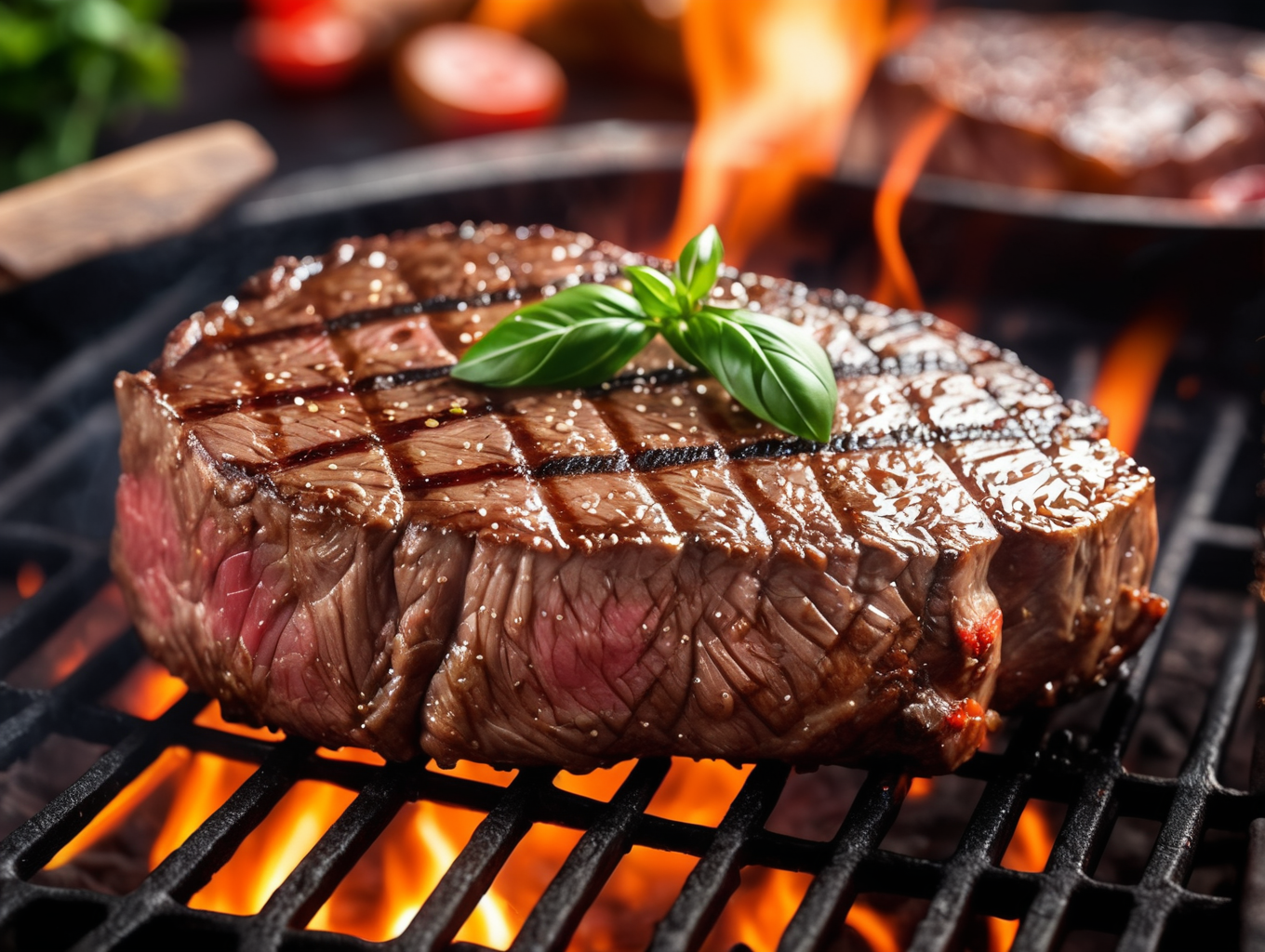 Premium Free ai Images | close up beef steak on the grill with visual ...