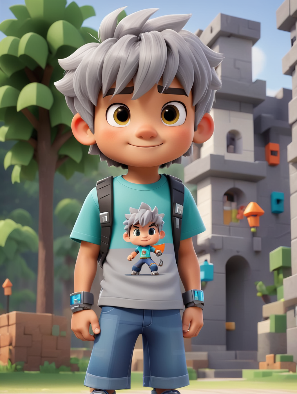 Premium Free ai Images | minecraft skin of little boy with gray shirt ...
