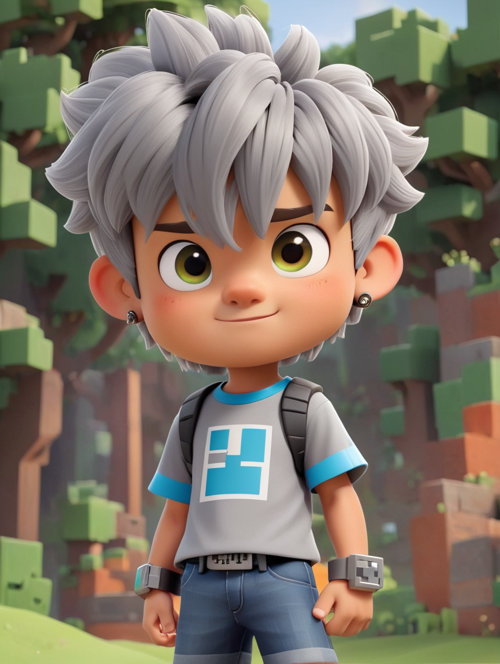 Premium Free ai Images | minecraft skin of little boy with gray shirt ...